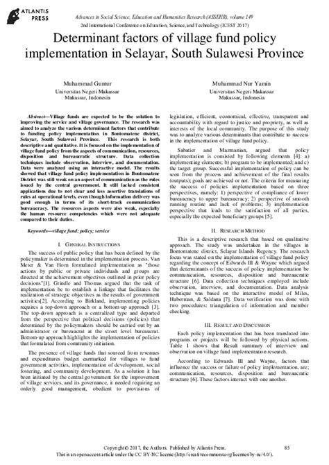Pdf Determinant Factors Of Village Fund Policy Implementation In Selayar South Sulawesi Province