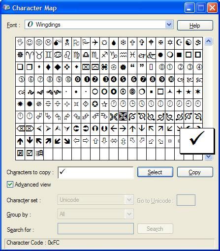 Wingdings 2 Character Map