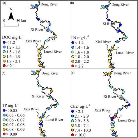 Spatial Variations Of Dissolved Organic Carbon Doc A Total Download Scientific Diagram