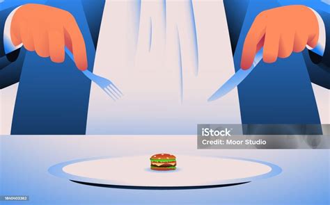 Big Man Eating Tiny Hamburger Vector Illustration Stock Illustration Download Image Now