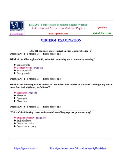 Eng201 Midterm Solved Mcqs With References By Moaaz Pdf Communication Information