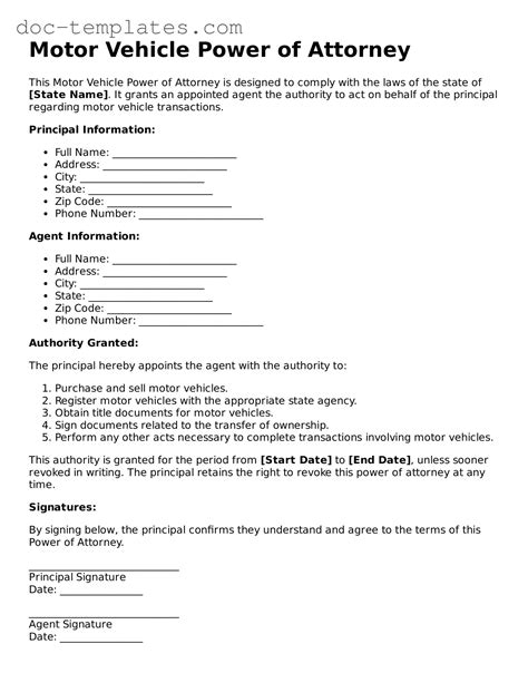 Free Motor Vehicle Power Of Attorney Forms Printable Template