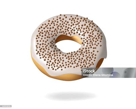 바닐라 글레이즈드 도넛에 화이트 토핑과 초콜릿 스프링클이 있습니다 베이커리 달콤한 과자 음식 도넛 디저트 장식과 장식 케이크 3차원 형태에 대한 스톡 벡터 아트 및 기타