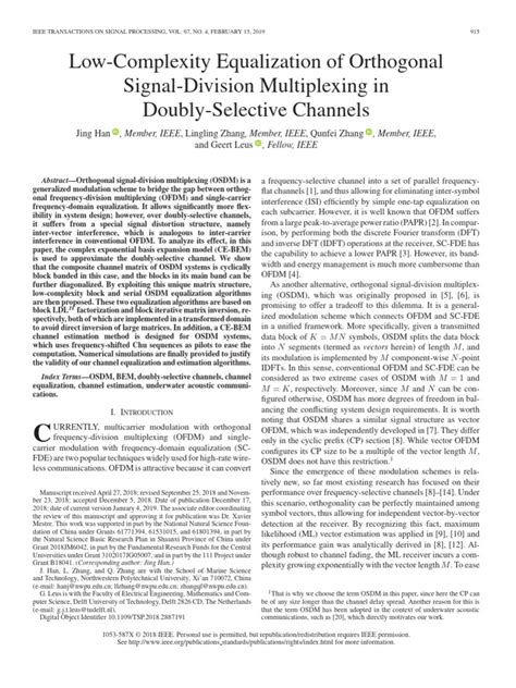 Low Complexity Equalization Of Orthogonal Signal Division Multiplexing