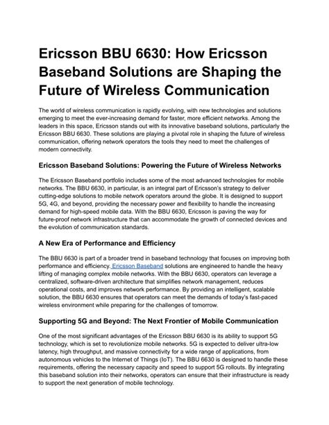 Ppt Ericsson Bbu 6630 How Ericsson Baseband Solutions Are Shaping The Future Of Wireless