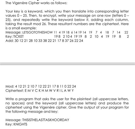 Solved The Vigen Re Cipher Works As Follows Your Key Is A Chegg