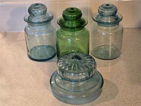 Vintage Green Glass Cannisters And A Lid