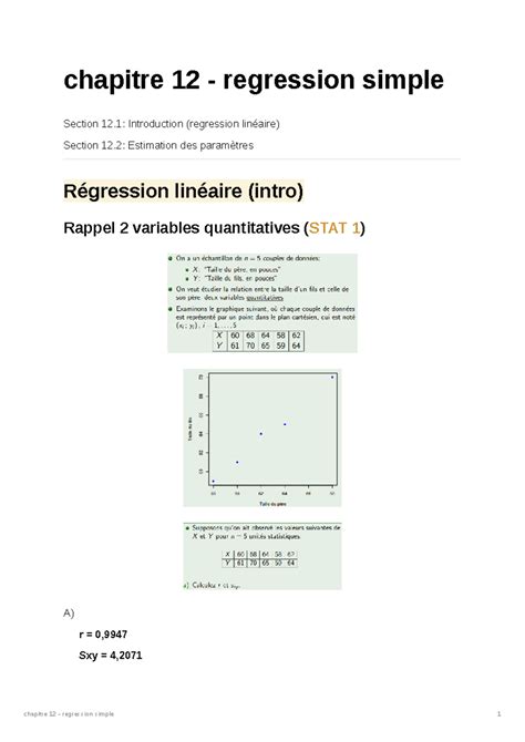 Chapitre 12 Regression Simple Chapitre 12 Regression Simple