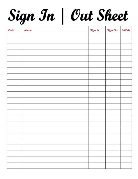 Sign In And Out Sheet Printable Editable Form Digital File Etsy