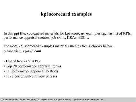 Kpi Scorecard Examples Ppt Resume Writing And Advice Job Search