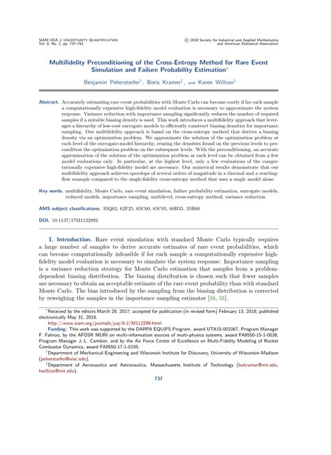 Pdf Multifidelity Preconditioning Of The Cross Entropy Method For