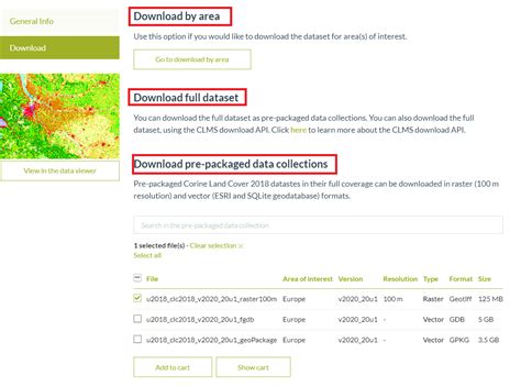 How To Download A Dataset From The Dataset Page Copernicus Land Monitoring Service