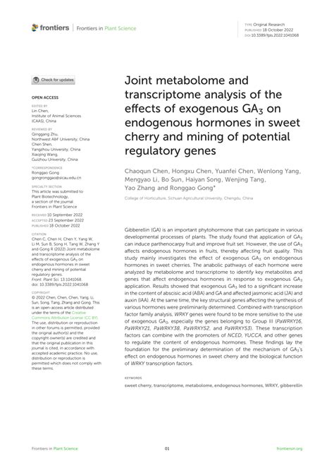 Pdf Joint Metabolome And Transcriptome Analysis Of The Effects Of