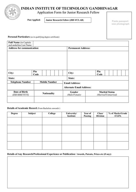 Application Form Jrf Fclab Pdf