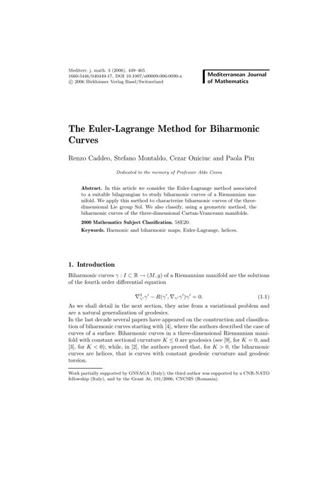 Pdf The Euler Lagrange Method For Biharmonic Curves