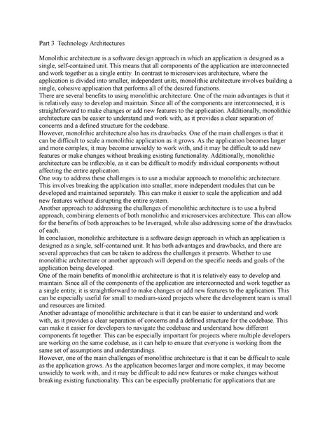 Part 3 Technology Architectures Part 3 Technology Architectures Monolithic Architecture Is A