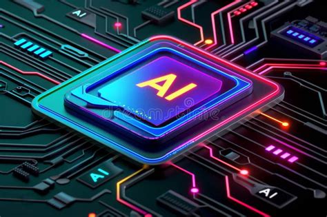 Colorful Ai Microchip On Circuit Board Digital Processor Futuristic Technology Cybernetic