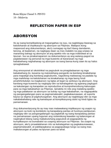 Reflection Paper In Esp Pdf