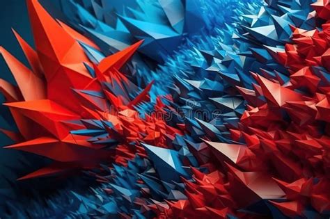 Polygonal Blue And Red Abstract With Spiky Connection Structure Made