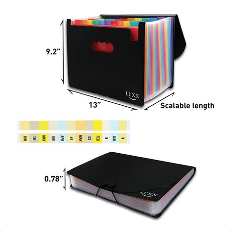 Luxn File Organiser 13 Pockets Expanding File Folder With Lid And Rainbow Colour Labels A4 Size