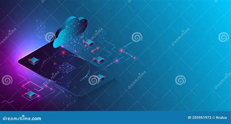 Isometric Big Data Processing Concept Cloud Database Abstract Technology Background Stock