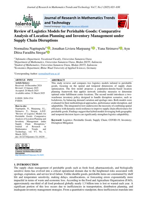 Pdf Review Of Logistics Models For Perishable Goods Comparative Analysis Of Location Planning