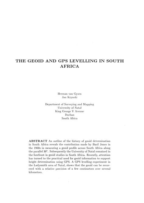Pdf The Geoid And Gps Levelling In South Africa