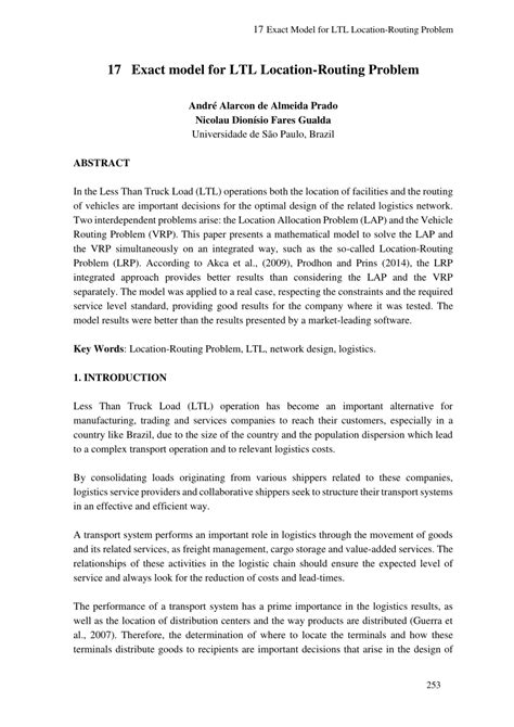 Pdf 17 Exact Model For Ltl Location Routing Problem