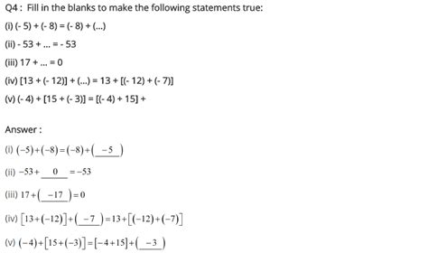 Ncert Solutions For Class 7 Maths Chapter 1 Integers Ex 1 2 Ncert