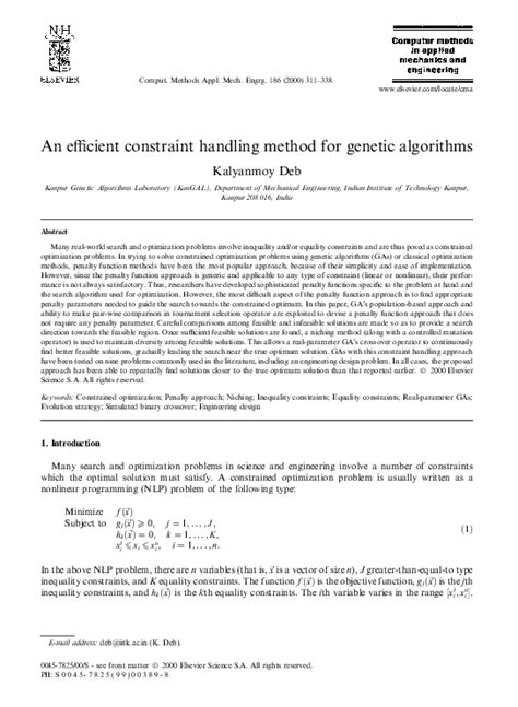 Pdf An E Cient Constraint Handling Method For Genetic Algorithms