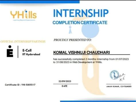 Komal Chaudhari On Linkedin Webdevelopment Internshipexperience Yhills Iithyderabad