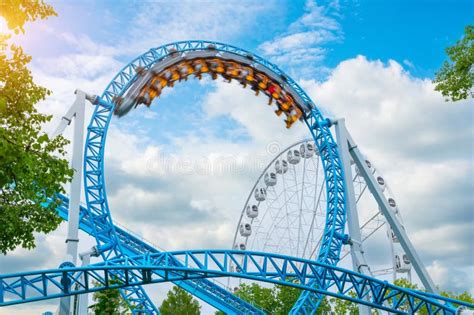 amusement trolley motion blur speed effect makes circle loop turns