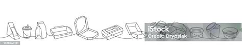 Takeaway Cardboard Boxes One Line Continuous Drawing Empty Cardboard Boxes Bags For Takeaway