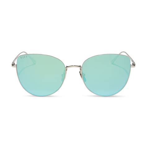 Kinsley Round Sunglasses Silver And Aquatic Awe Mirror Diff Eyewear