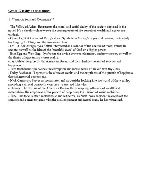 Great Gatsby Annotations Pdf The Great Gatsby