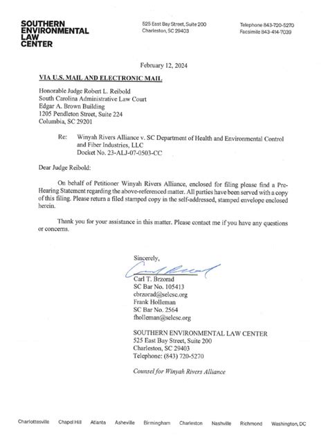 Winyah Rivers Alliance Pre Hearing Statement Pdf