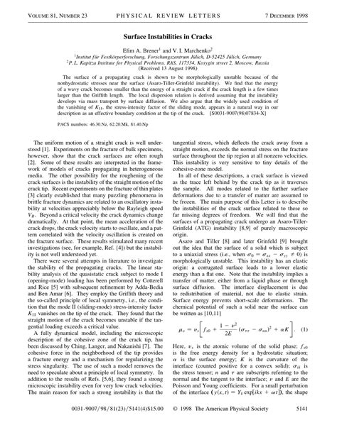 PDF Surface Instabilities In Cracks