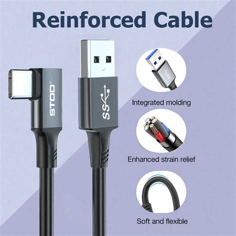 STOD Oculus Quest Link Cable M Type Right Angle Left Type C Wire Degree Elbow USB C Cord