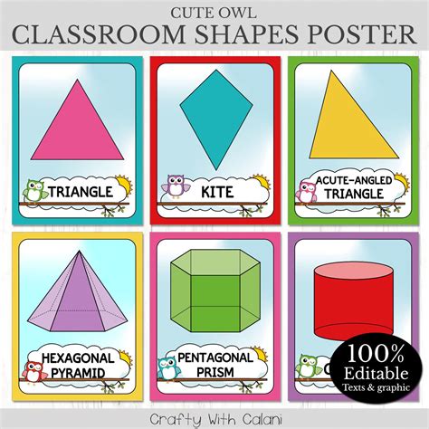 Shapes Poster Classroom Decoration Owl Classroom Theme 2d And 3d Shape