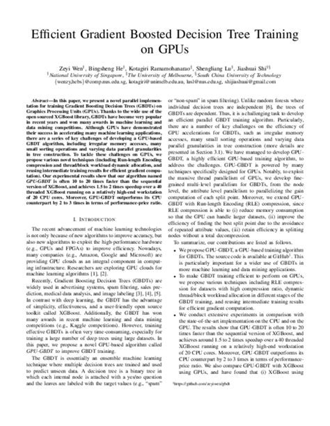 Pdf Efficient Gradient Boosted Decision Tree Training On Gpus