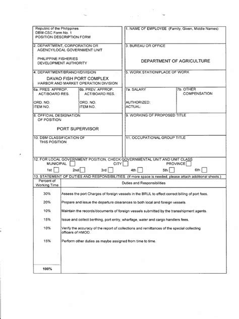 Dbm Csc Form No 1 Position Description Form