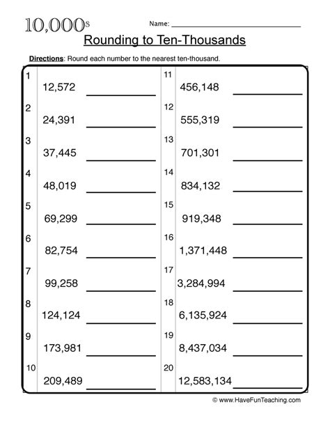 Rounding To Nearest Thousand Worksheets