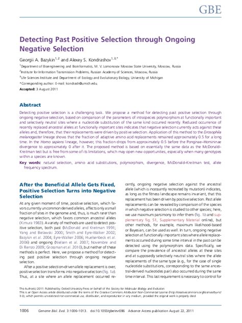 Pdf Detecting Past Positive Selection Through Ongoing Negative Selection