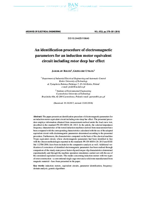 Pdf An Identification Procedure Of Electromagnetic Parameters For An