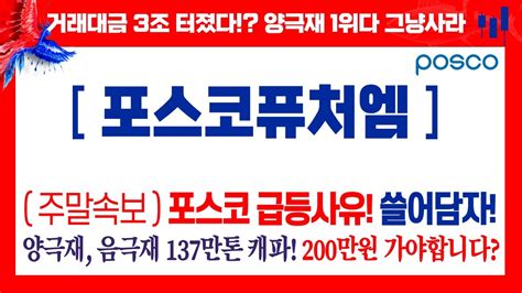 포스코퓨처엠 주가전망 포스코 급등사유 쓸어담자 200만원 간다 포스코퓨처엠전망 포스코케미칼분석 포스코퓨처엠목표가 Youtube
