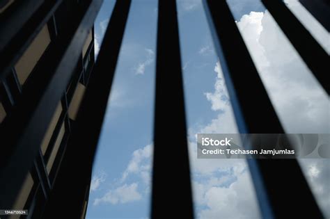 View Point Look At The Sky Passing A Cage In Public Residential Area Hope And Dream Concept