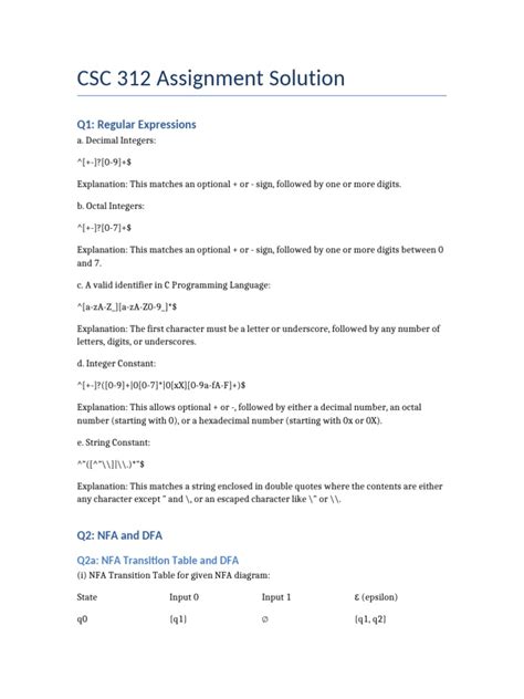 Csc 312 Assignment Solution Pdf Computer Programming