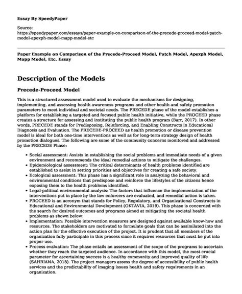 📗 Paper Example On Comparison Of The Precede Proceed Model Patch Model Apexph Model Mapp