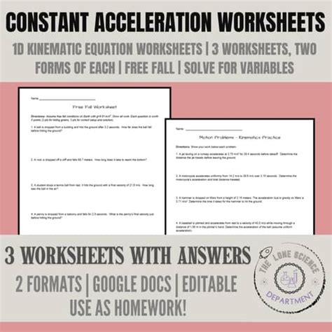1d kinematics worksheet set constant acceleration and free fall practice