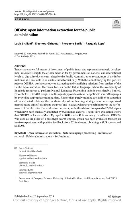 Pdf Oie4pa Open Information Extraction For The Public Administration